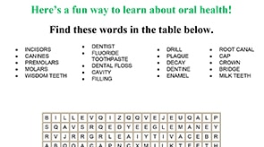 Print Out : Oral Health Word Search | My Child's Dentist | Dentist in O ...